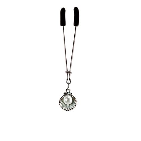 Pearl In Clamshell Charm On Chrome Tweezer Style Clit Clamp MooLuxe