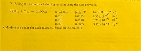 Solved Using The Given Data Following Reaction Using The Chegg Com