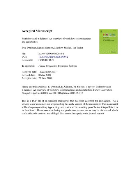 PDF Workflows And E Science An Overview Of Workflow System Features And Capabilities