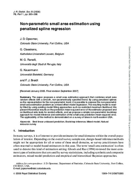 Pdf Non Parametric Small Area Estimation Using Penalized Spline Regression Jay Breidt