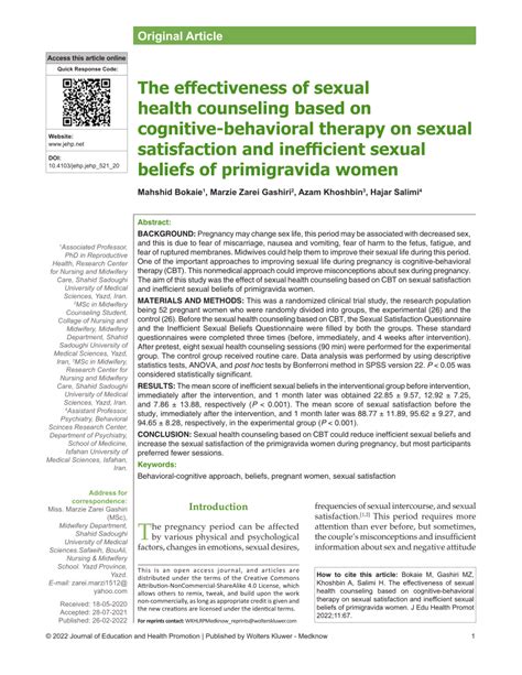 PDF The Effectiveness Of Sexual Health Counseling Based On Cognitive Behavioral Therapy On