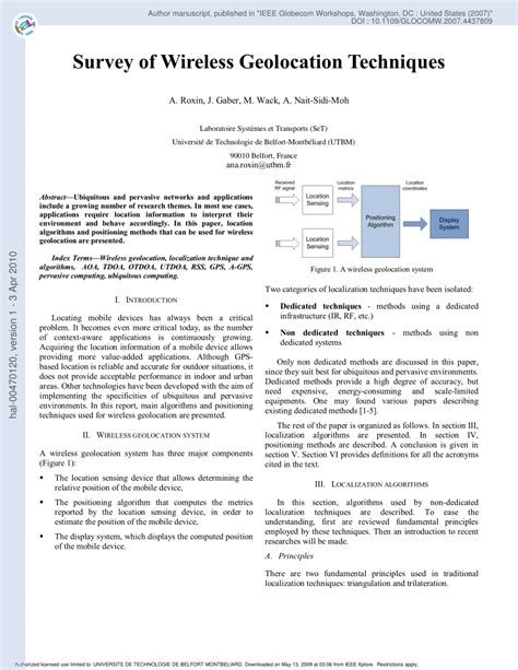 Pdf Survey Of Wireless Geolocation Techniques