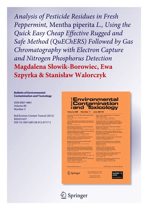 Pdf Analysis Of Pesticide Residues In Fresh Peppermint Mentha Piperita L Using The Quick