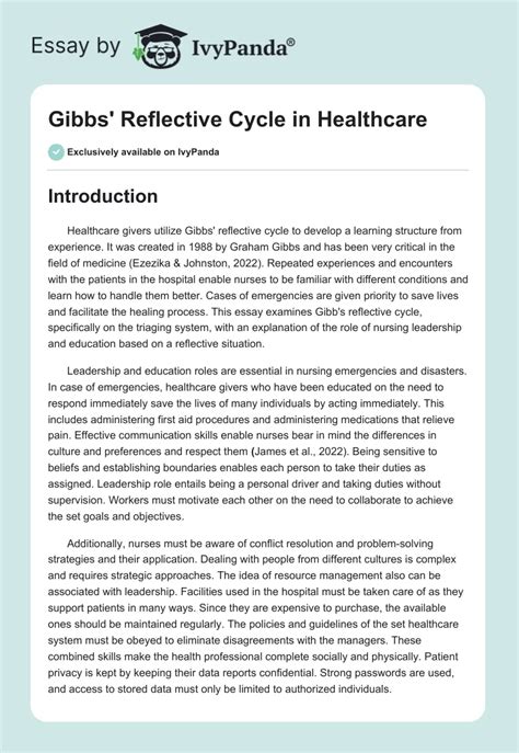 Gibbs Reflective Cycle In Healthcare 1089 Words Essay Example