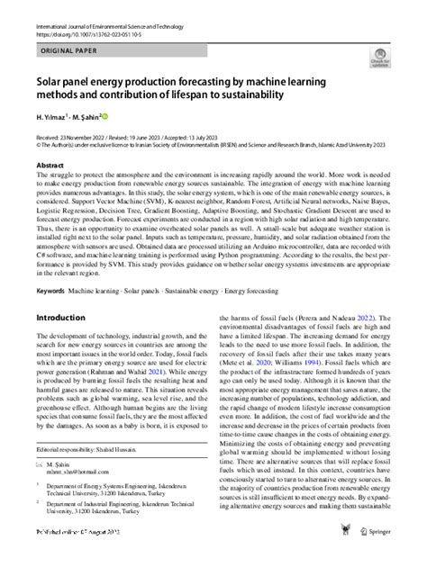 Pdf Solar Panel Energy Production Forecasting By Machine Learning