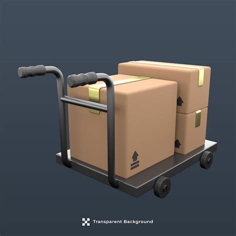 골판지 상자가있는 트레일러 및 트롤리 프리미엄 Psd 파일