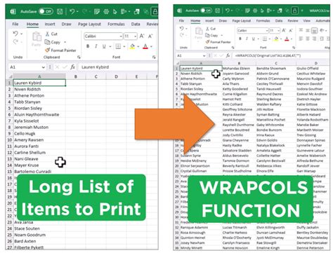 Using The Wrapcols Function In Excel When Printing Lists Helps You Save Paper