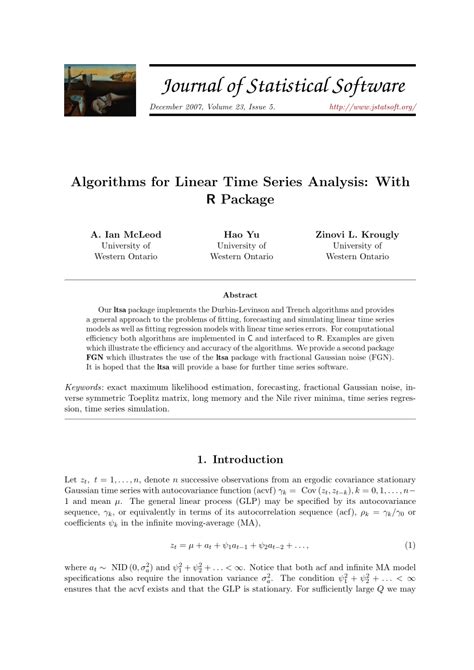 Pdf Algorithms For Linear Time Series Analysis With R Package