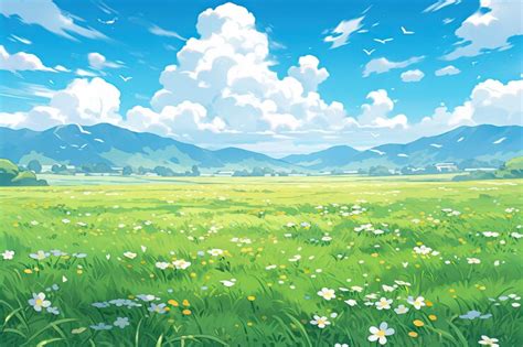 Premium Photo Green Field With Sky Background In Pixel Art Style