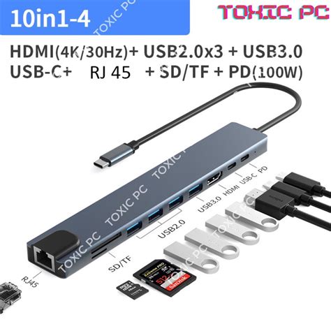 Bộ Chuyển Đổi HUB Type C HUB USB 3 0 to HDMI USB 3 0 SD TF RJ45 PD Type C cho Laptop Macbook