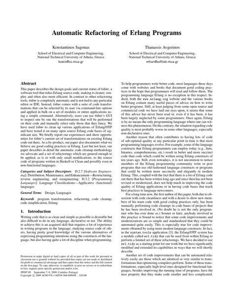 Pdf Automatic Refactoring Of Erlang Programs