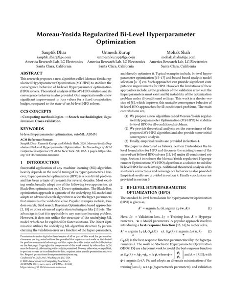 Pdf Moreau Yosida Regularized Bi Level Hyperparameter Optimization