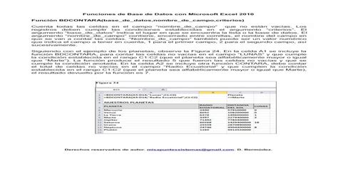 Funciones De Base De Datos Con Microsoft Excel 2010 · Funciones De Base De Datos Con