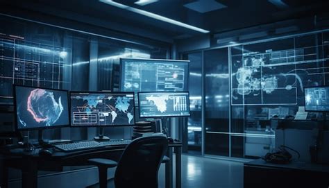premium ai image futuristic office with glowing computer equipment