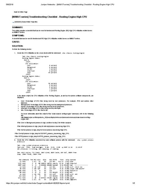 Juniper Networks M Mx T Series Troubleshooting Checklist Routing Engine High Cpu Pdf