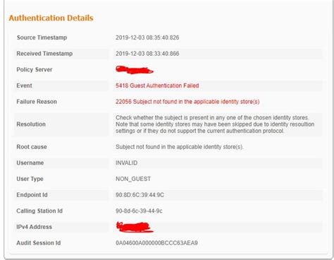 solved cisco ise guest authentication failed no relevant information cisco community