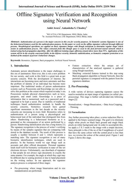 Offline Signature Verification And Recognition Using Neural Network Pdf