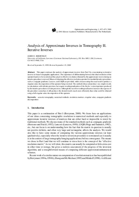 Pdf Analysis Of Approximate Inverses In Tomography Ii Iterative Inverses