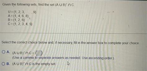 Solved Given The Following Sets Find The Set AB C Chegg Com