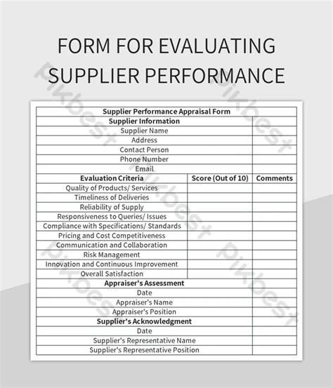 Supplier Evaluation Template Excel