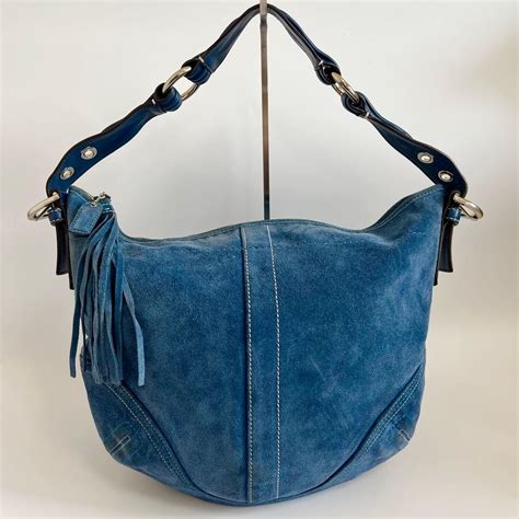 Coach Blue Suede Hobo Fringe Shoulder メルカリ