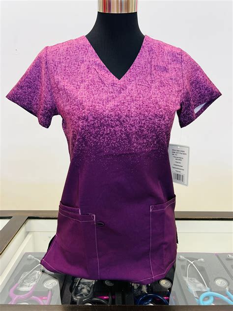 Pink Berry Womens Ombre Zinnia Printed Scrub Top Scrubs4u
