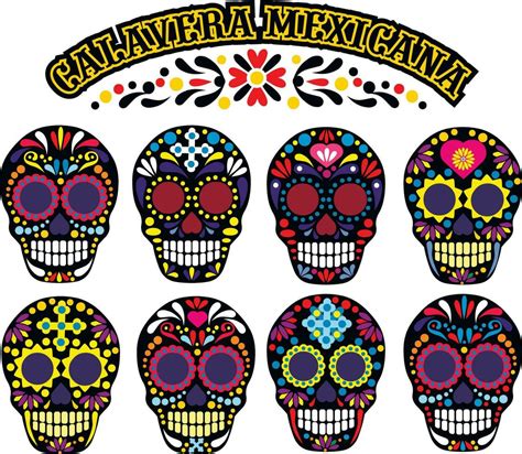 Set Mexican Sugar Skull 30770044 Vector Art At Vecteezy