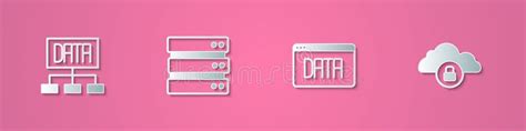 Set Paper Cut Data Analysis Server And Cloud Computing Lock Icon
