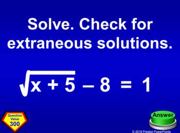 Alg Quiz Show Game Square Root Functions And Geometry In A PowerPoint
