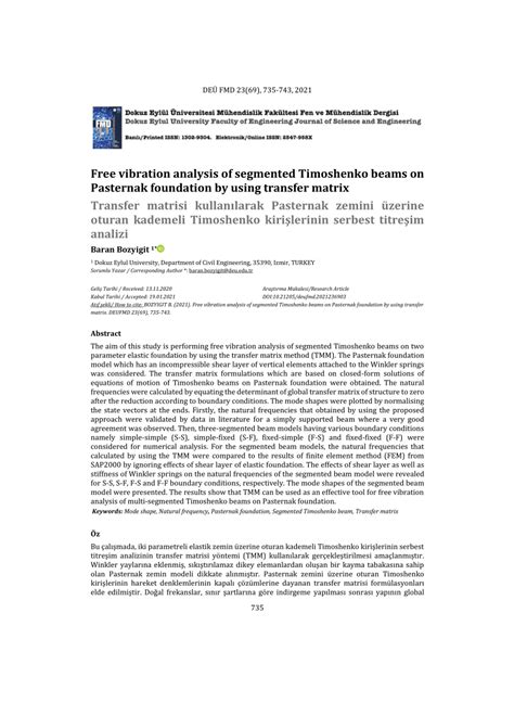 Pdf Free Vibration Analysis Of Segmented Timoshenko Beams On Pasternak Foundation By Using
