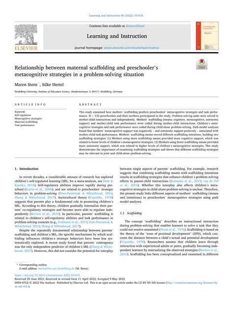 pdf relationship between maternal scaffolding and preschooler s metacognitive strategies in a