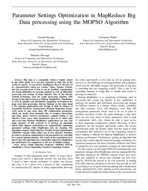 Pdf Parameter Settings Optimization In Map Reduce Big Data Processing Using The Mopso Algorithm