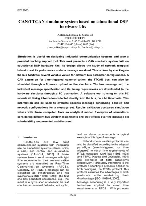 Pdf Canttcan Simulator System Based On Educational Dsp Hardware Kits