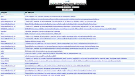 Update Applicable Standards And Guidance Selector