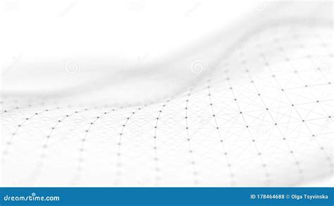 Wave Of Particles On White Background Network Connection Dots And Lines Digital Background 3d