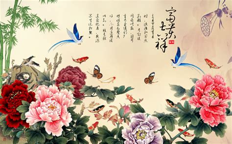 A013456 1273中式风韵 牡丹 壁画 米亚壁画 精品壁画 中国壁画网
