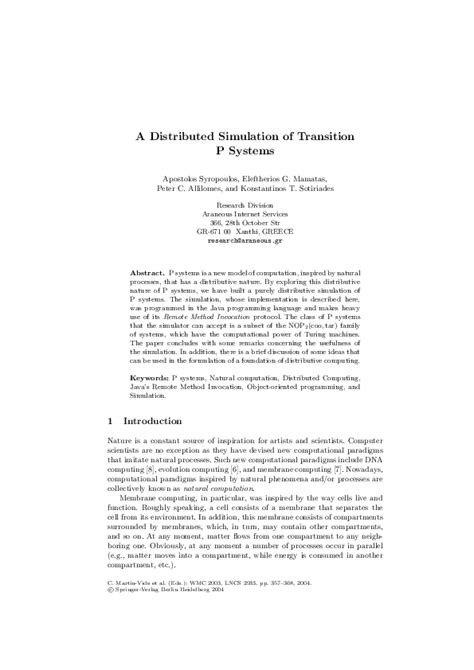 pdf a distributed simulation of transition p systems