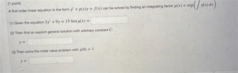 Solved 1 Point A First Order Linear Equation In The Form