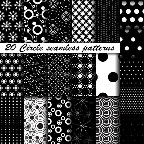 Set Of 20 Monochrome Circle Seamless Patterns Stock Vector Illustration Of Seamless