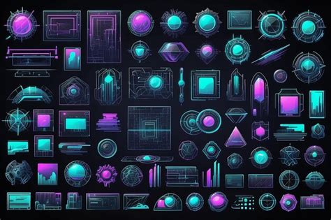 Premium Ai Image Big Collection Of Retro Futuristic Elements For Design Abstract Set Of Frames