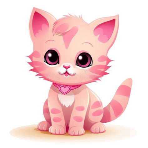 Lindo Gatito De Dibujos Animados Rosa Con Arco Rosa Sobre Fondo Blanco Stock De Ilustración