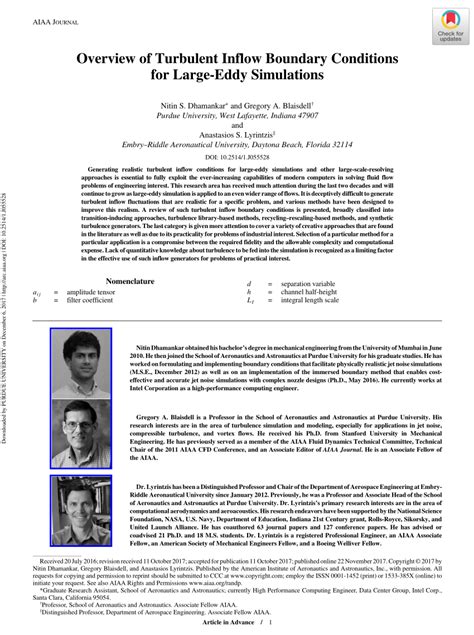 Pdf Overview Of Turbulent Inflow Boundary Conditions For Large Eddy Simulations