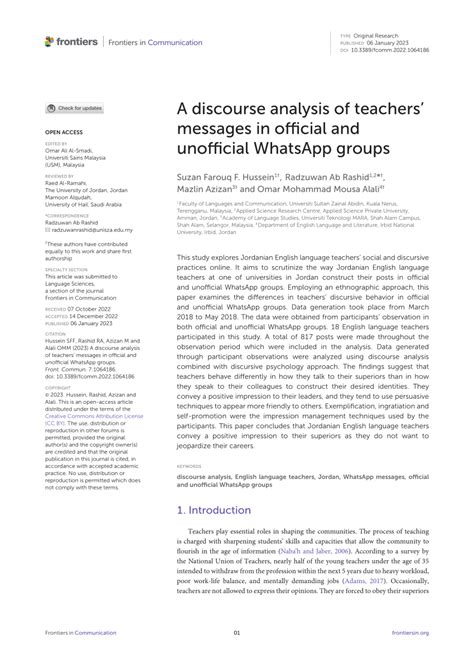Pdf A Discourse Analysis Of Teachers Messages In Official And Unofficial Whatsapp Groups