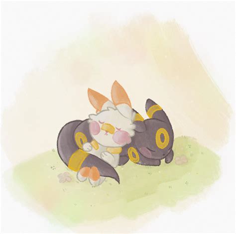 Cute Scorbunny And Umbreon Napping Rpokemonart