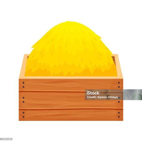 Bale Jerami Tumpukan Jerami Dalam Kotak Kayu Dalam Gaya Kartun