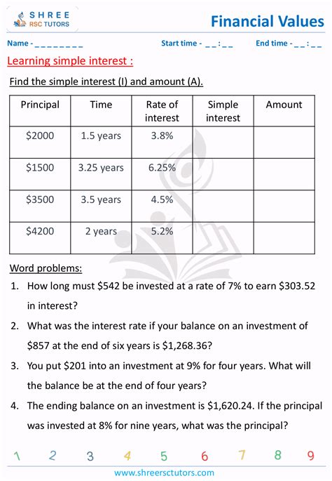 Simple Interest Worksheets For Grade 6 Maths Shree Rsc Tutors