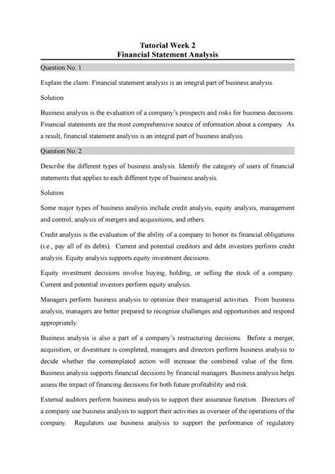 tutorial 1 week 2 tutorial week 2 financial statement analysis
