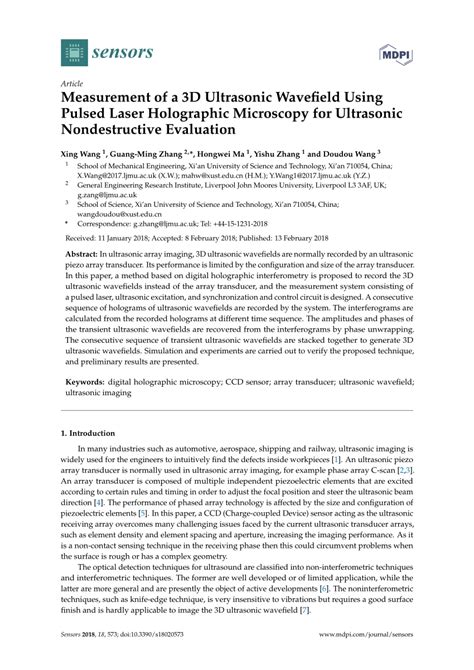 Pdf Measurement Of A 3d Ultrasonic Wavefield Using Pulsed Laser Holographic Microscopy For