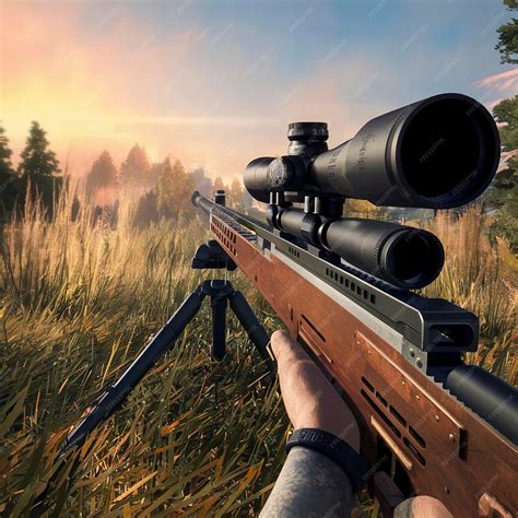 Premium Photo Rifle With A Scope And Bipod With First Person Shooter View