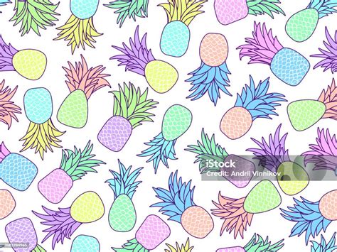 스트로크 원활한 패턴의 파인애플 흰색 바탕에 나뭇잎이 있는 여름 열대 과일 파인애플 티셔츠를 위한 트로피컬 디자인 종이와 천에